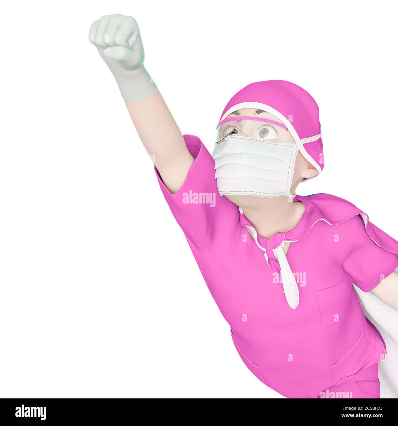 super doctor cartoon is flying up in white background close up, 3d ...