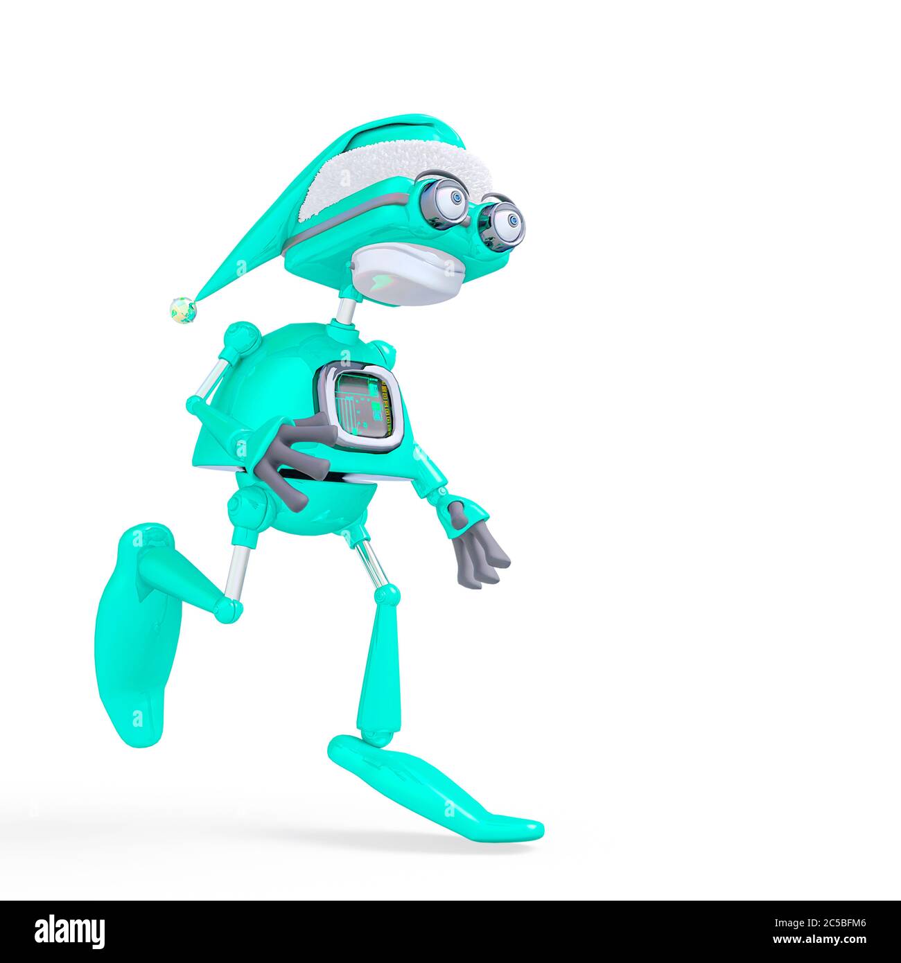 santa bot running for xmas in white background, 3d illustration Stock ...