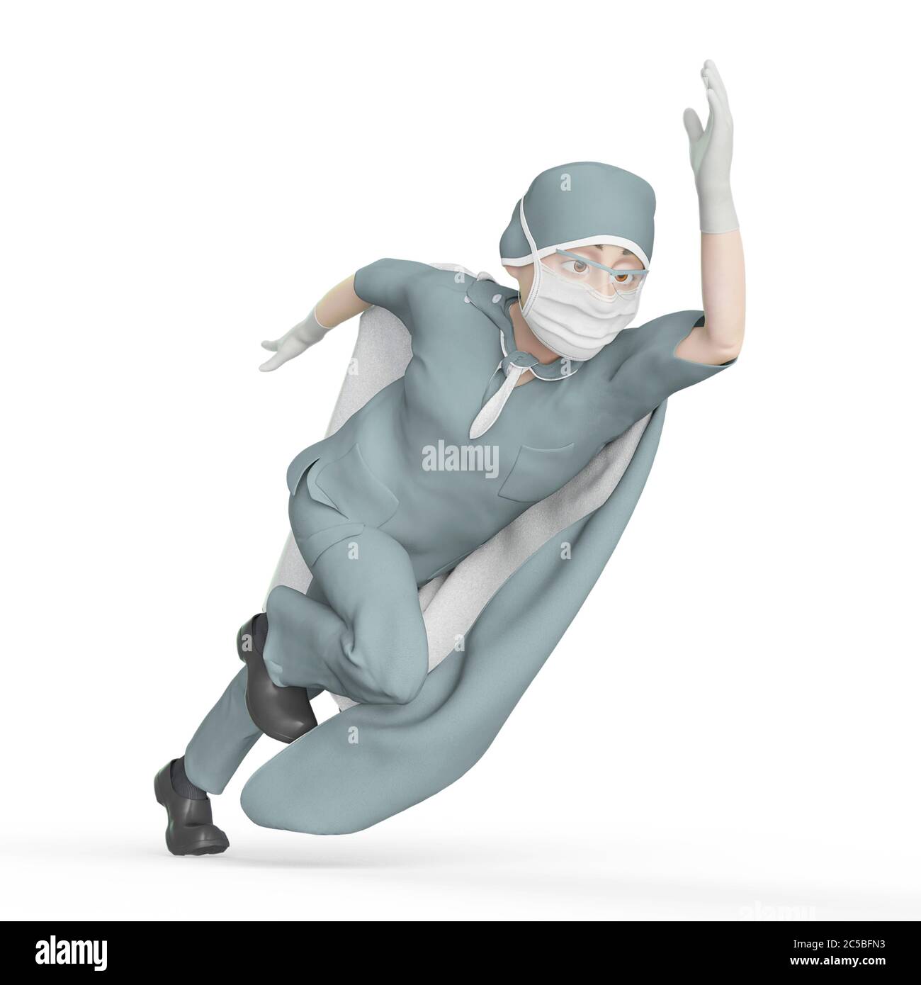 super doctor cartoon is running fast in white background, 3d ...