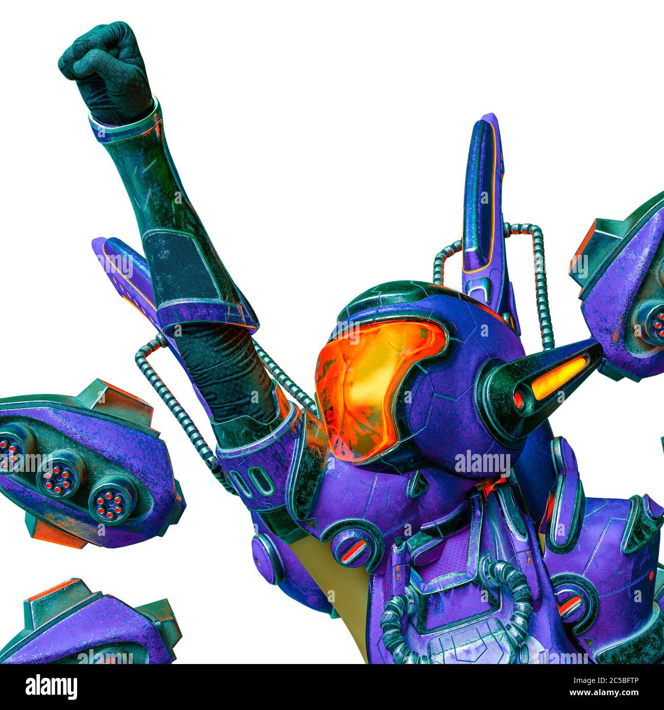 mech girl super hero fly close up, 3d illustration Stock Photo - Alamy