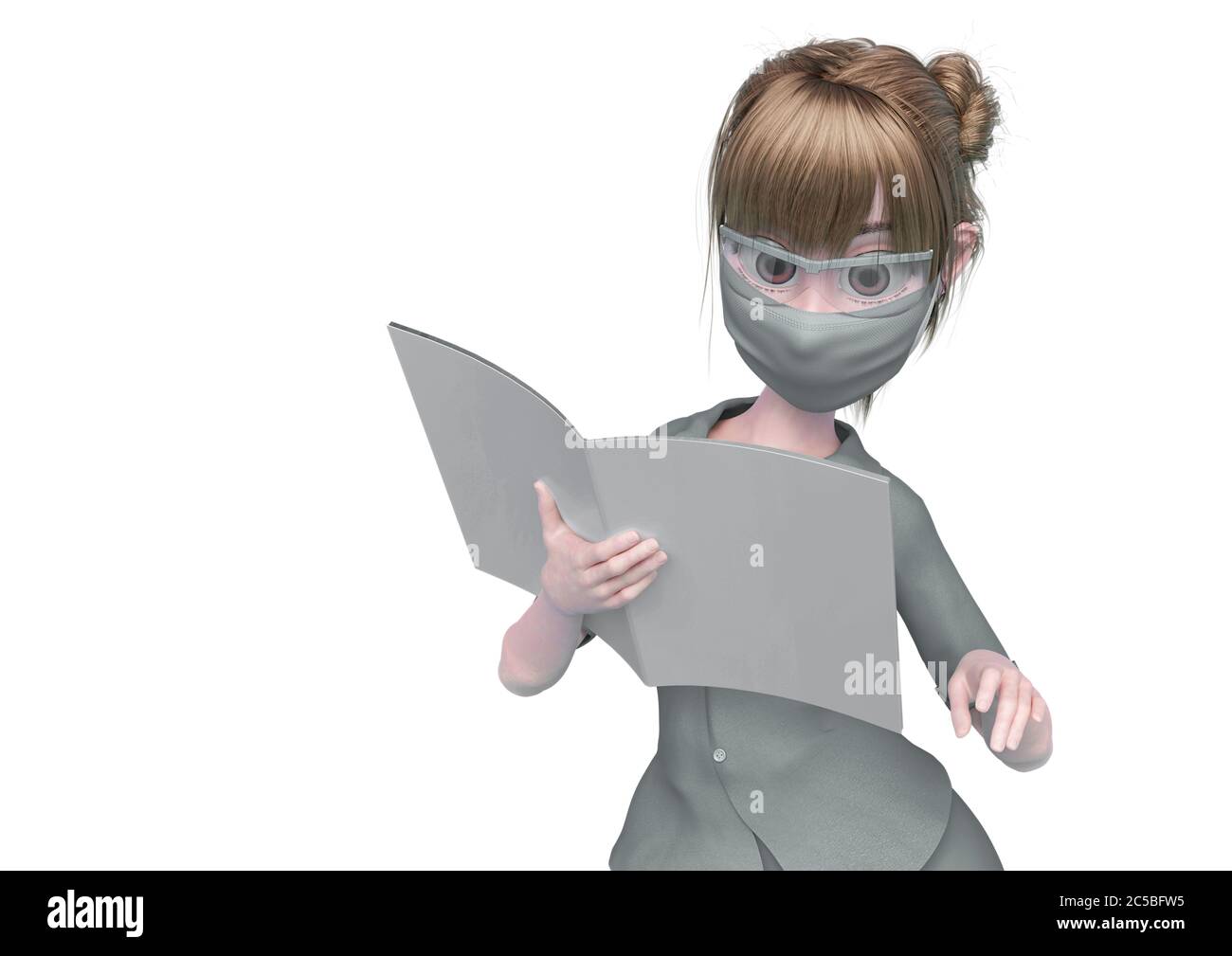nurse cartoon is reading the chart in white background with copy space ...