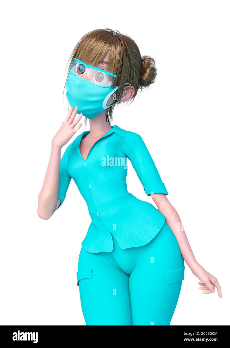 nurse cartoon is thinking about in white background, 3d illustration ...