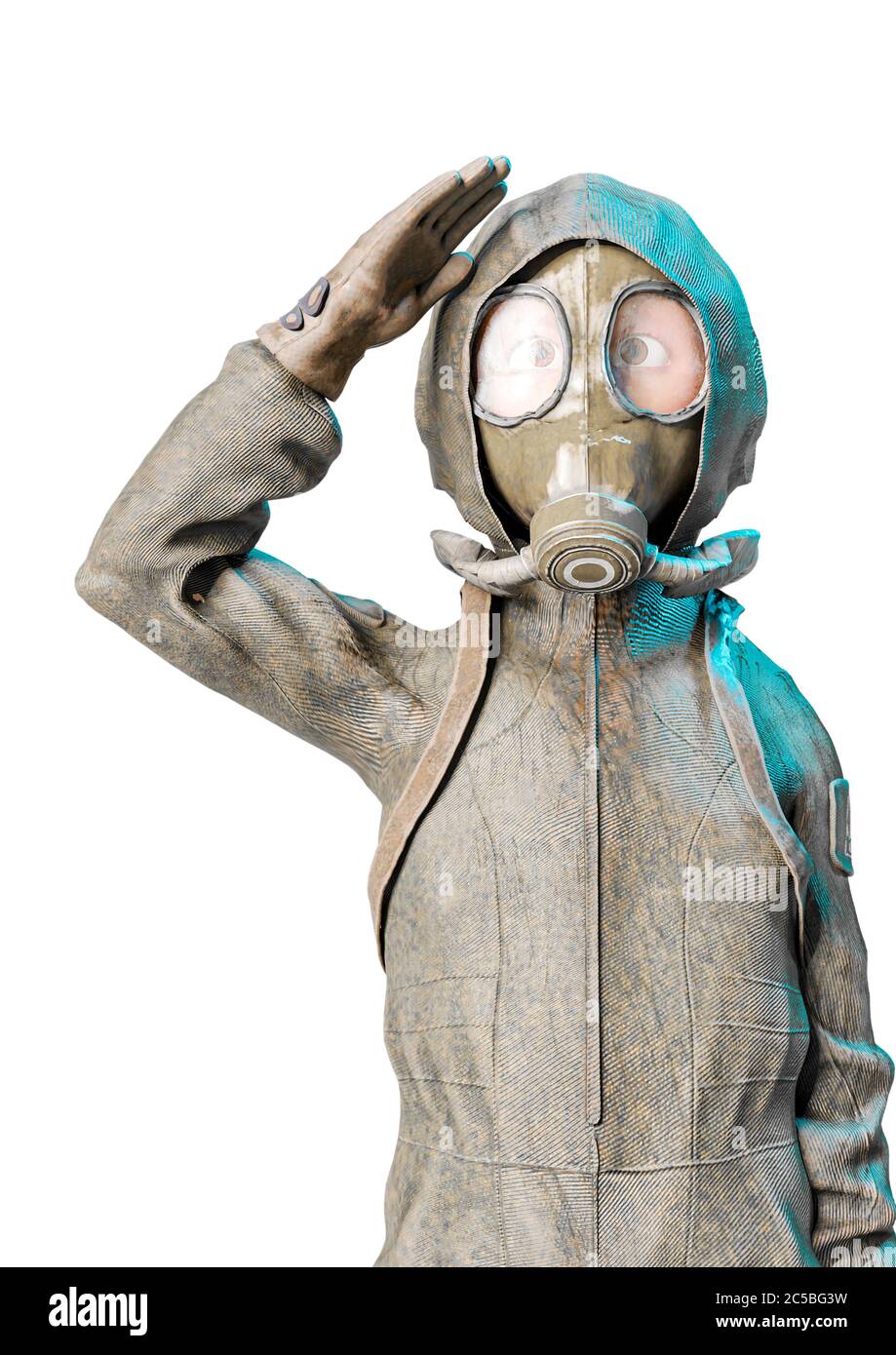 radioactive cartoon is acting in attention in white background, 3d ...