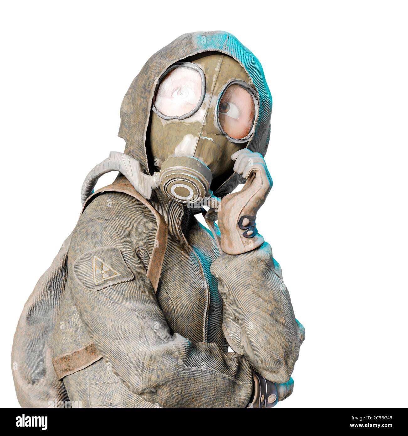 radioactive cartoon is dreaming about in white background, 3d ...