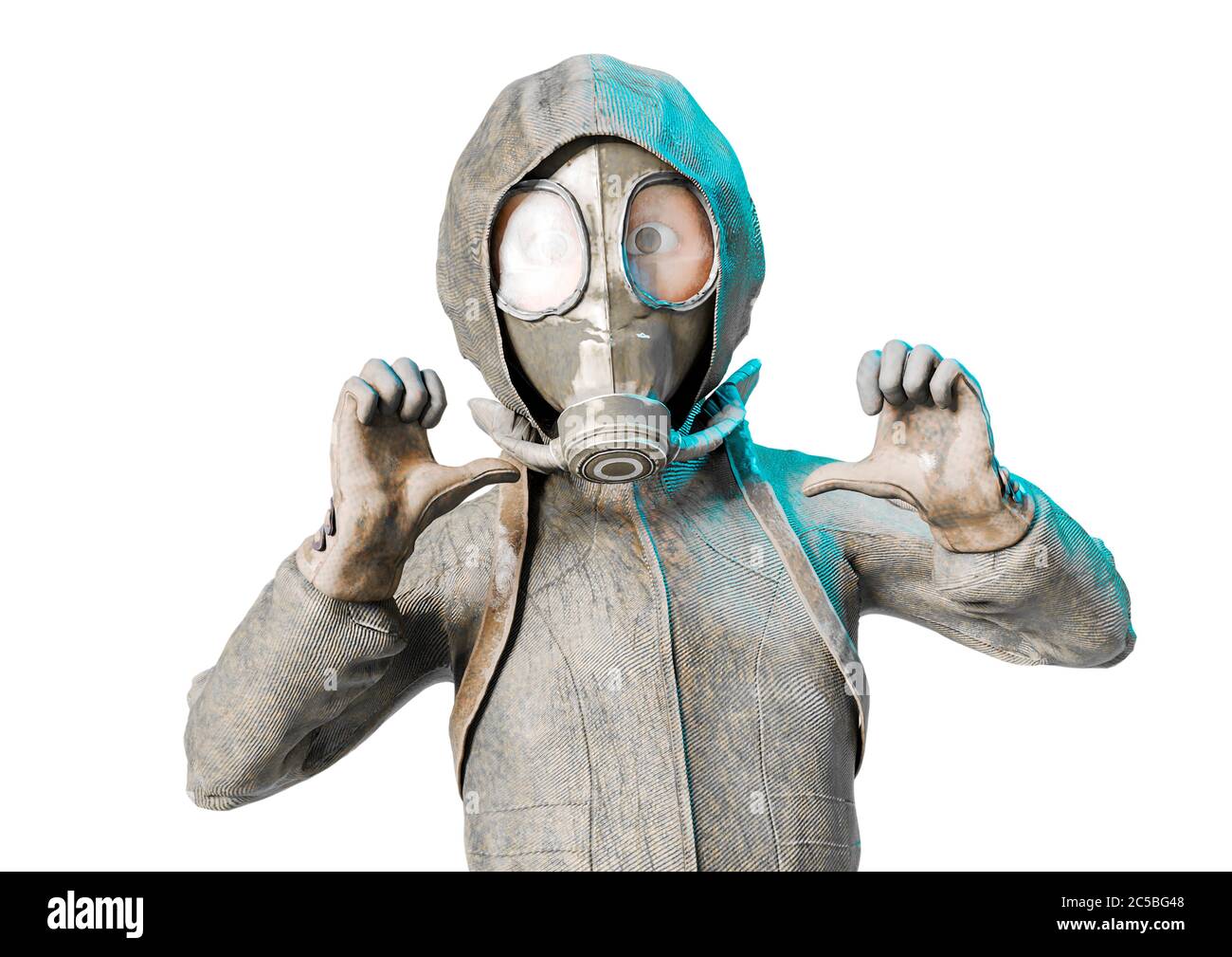 radioactive cartoon is looking admired in white background, 3d ...