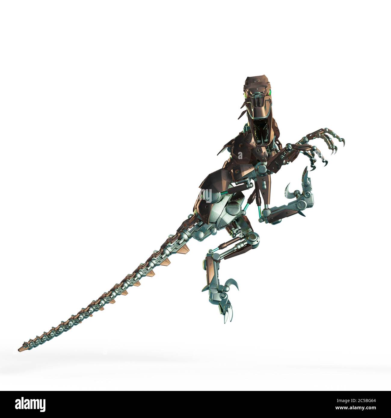 dino raptor robot is jumping on side view, 3d illustration Stock Photo ...