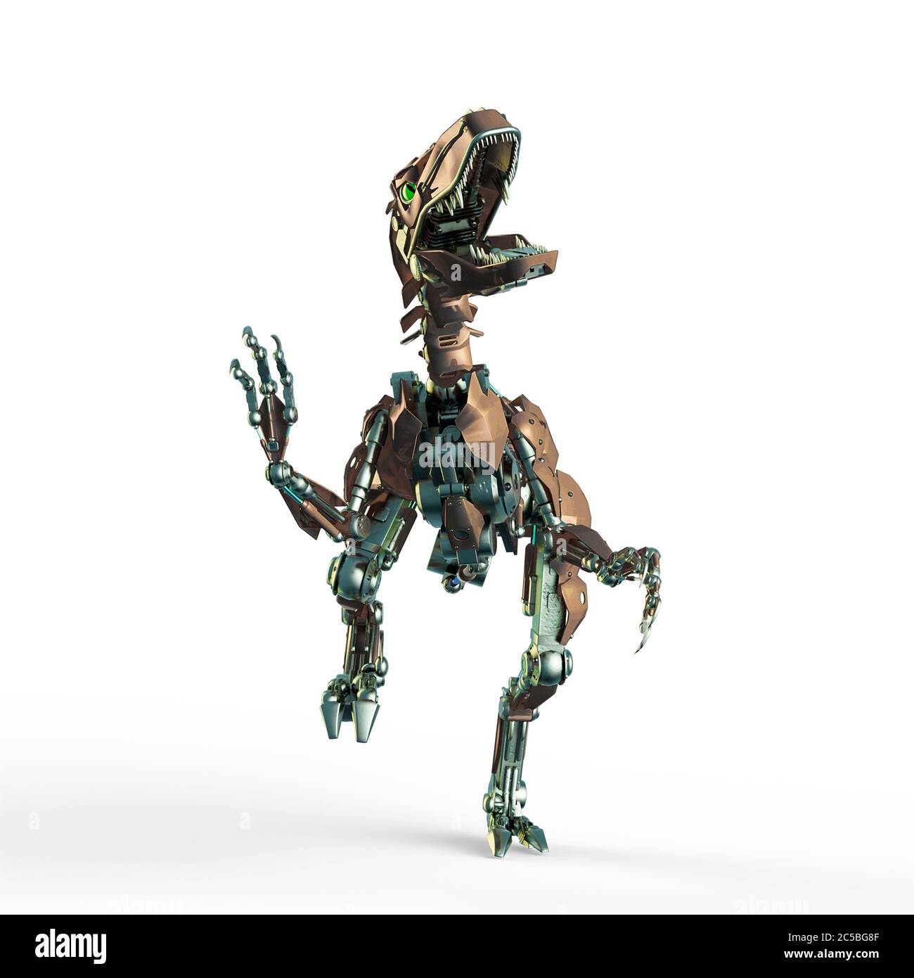 dino raptor robot is running on front view, 3d illustration Stock Photo ...