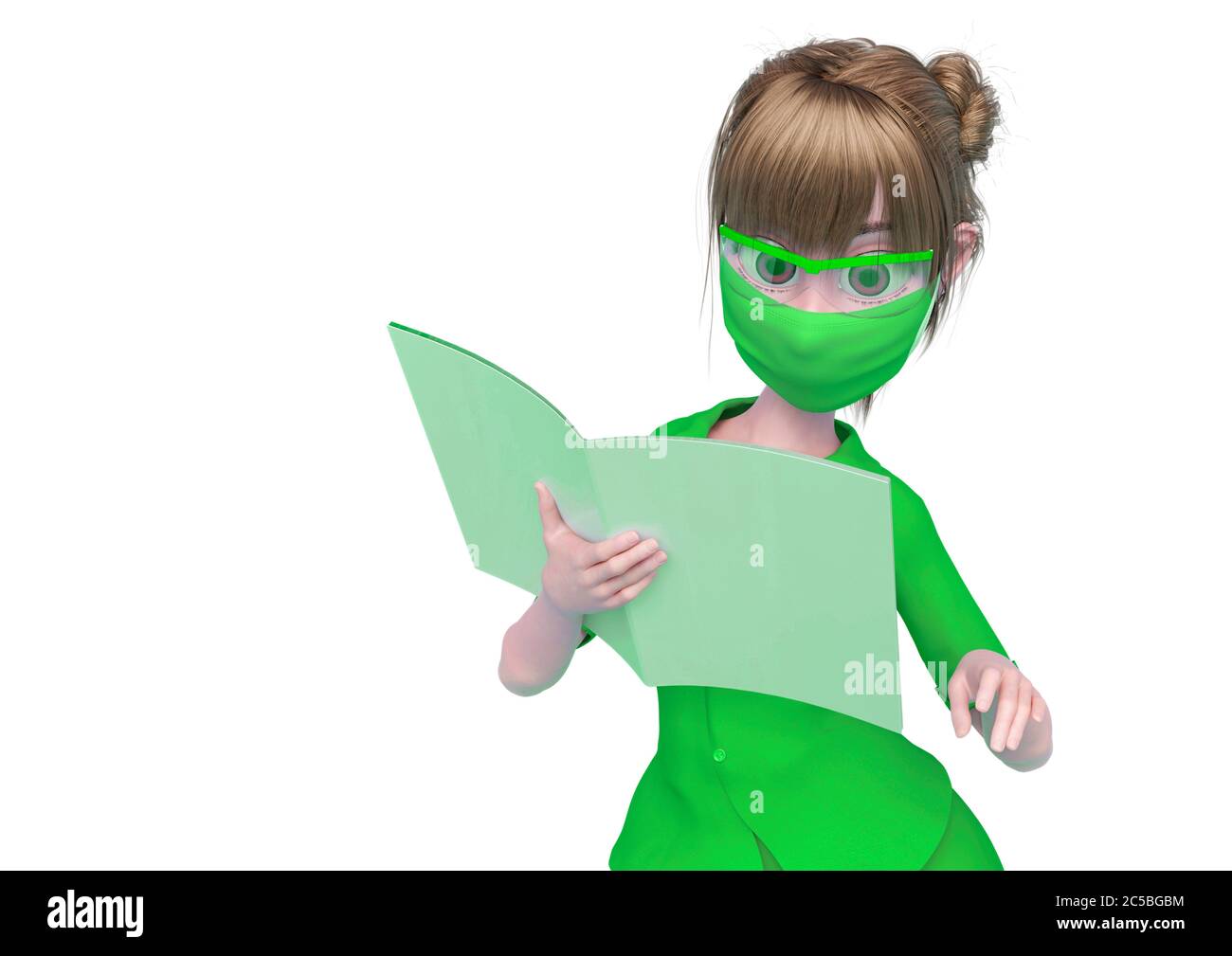 nurse cartoon is reading the chart in white background with copy space ...