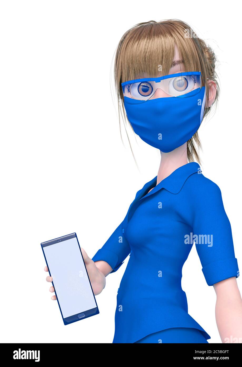 nurse cartoon is holding a cellphone in white background, 3d ...