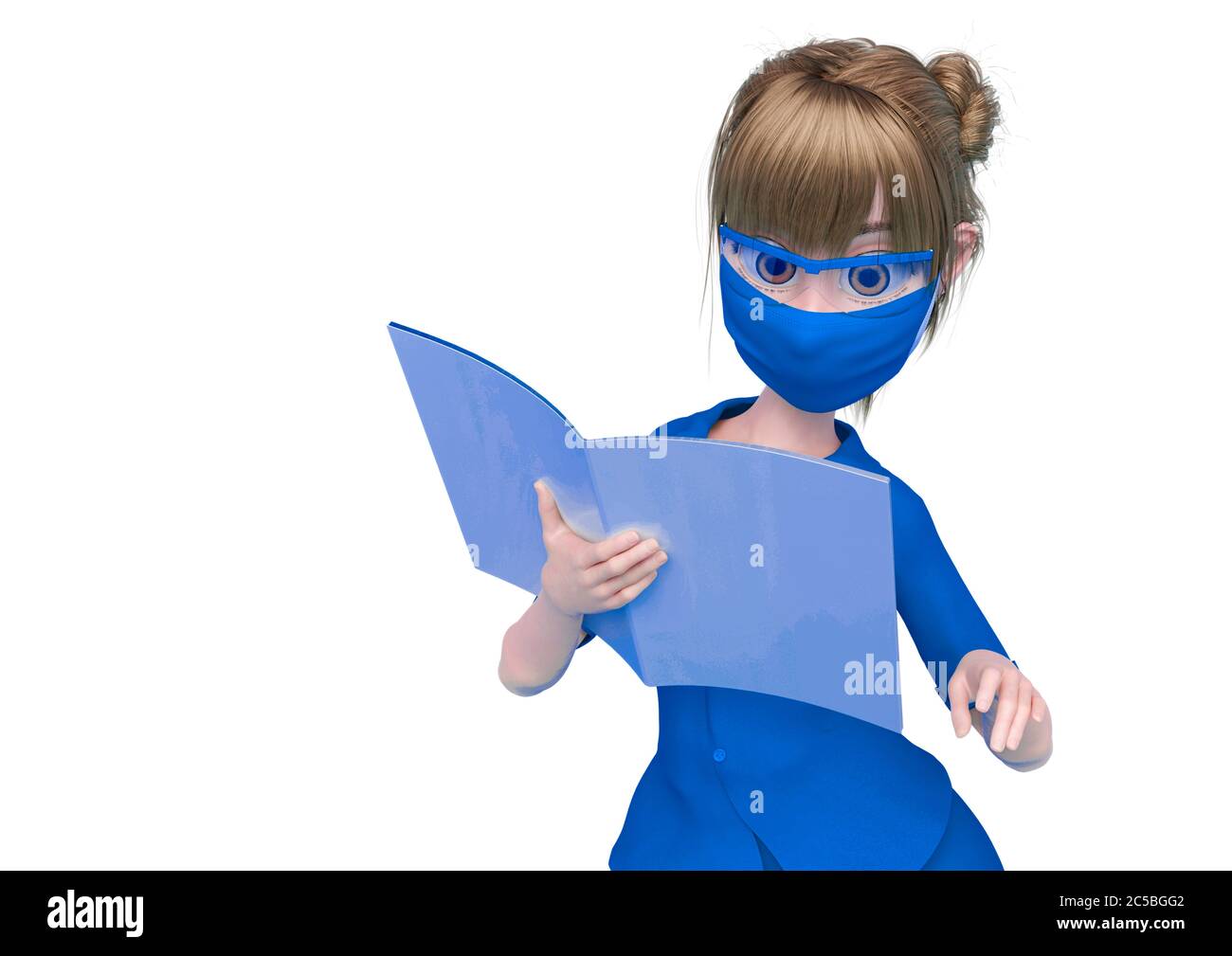 nurse cartoon is reading the chart in white background with copy space ...