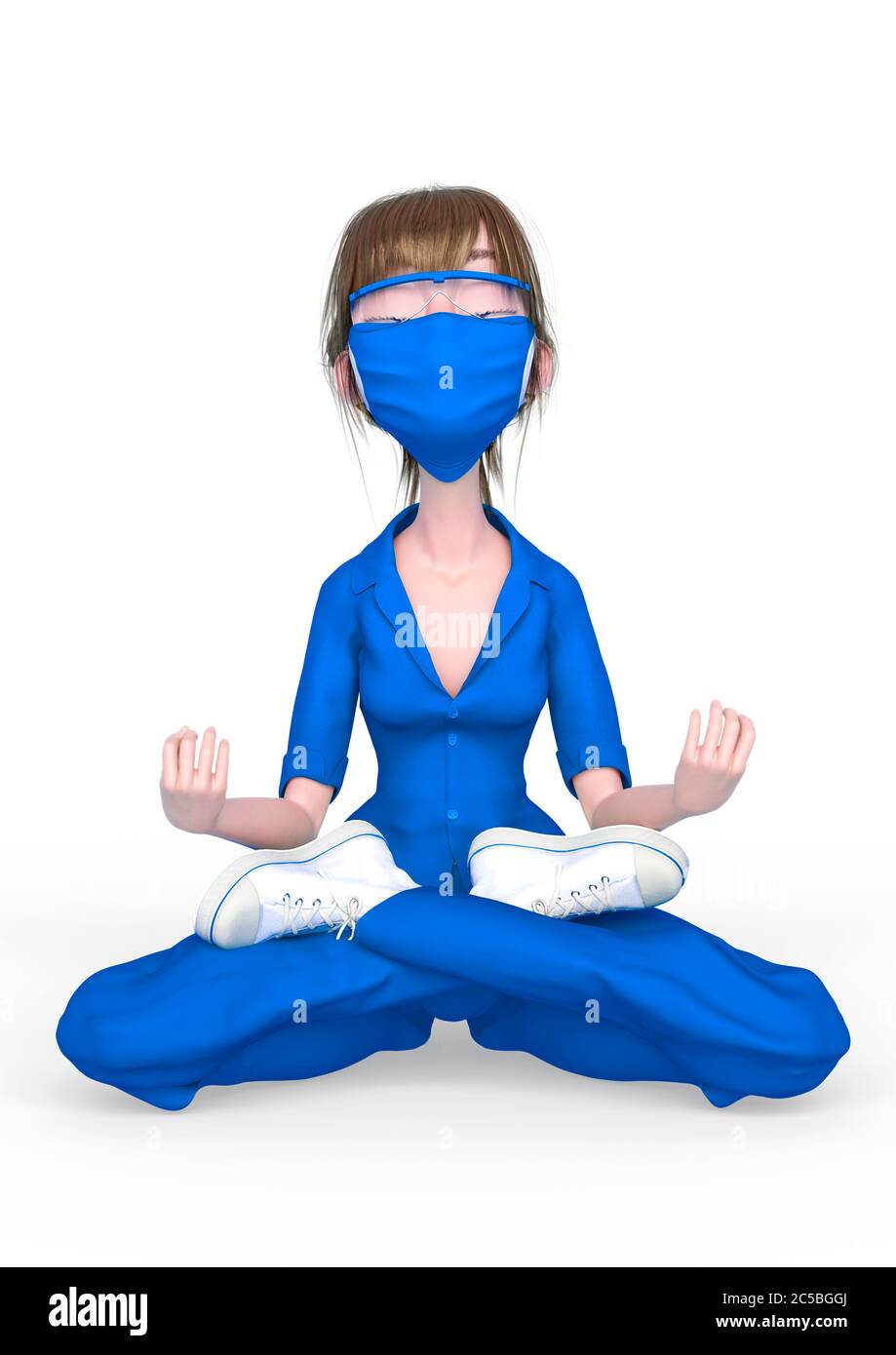nurse cartoon is doing yoga in white background, 3d illustration Stock ...