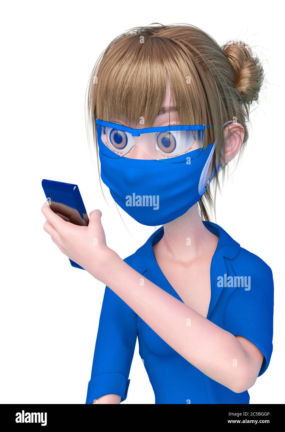 nurse cartoon is holding a cellphone and reading the news in white ...