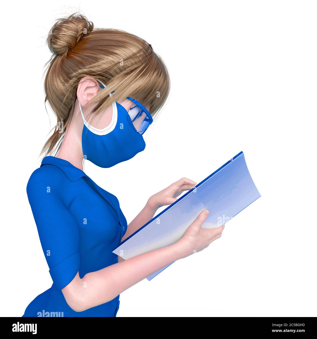 nurse cartoon is reading a book in white background, 3d illustration ...