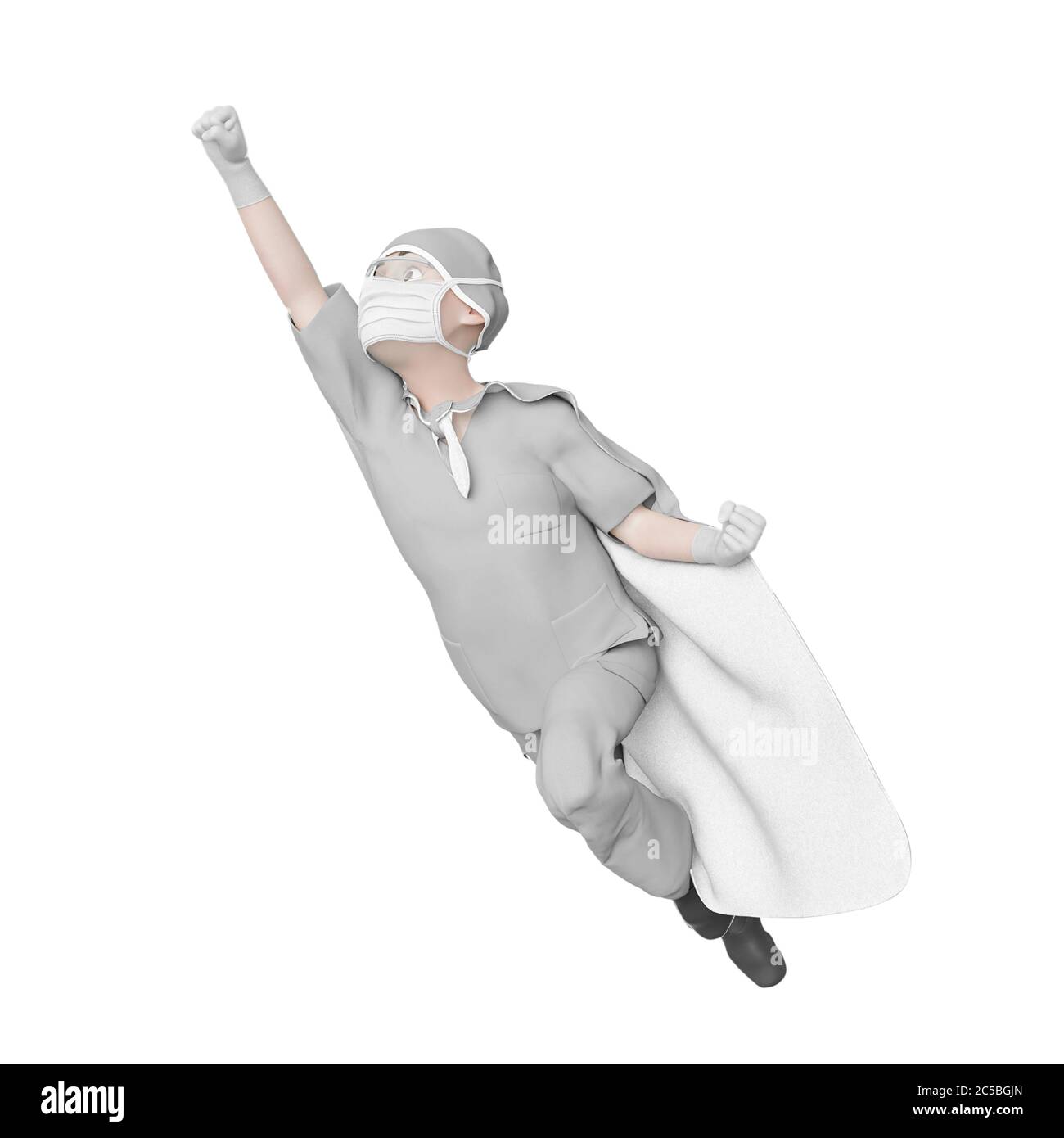 super doctor cartoon is flying up in white background, 3d illustration ...