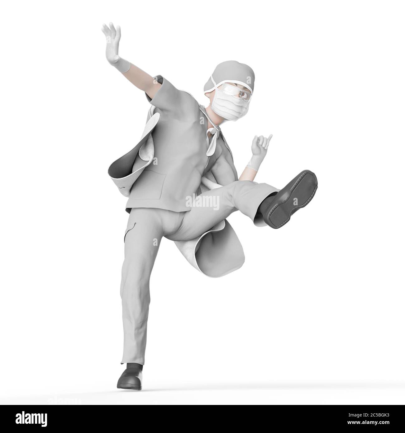 super doctor cartoon is dancing in white background, 3d illustration ...