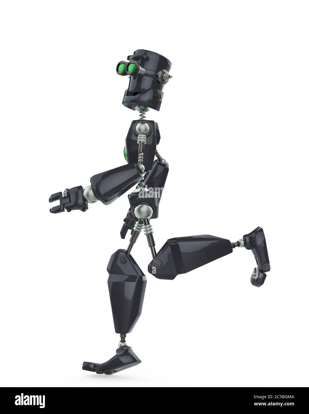 funny robot cartoon jogging in front in a white background., 3d ...