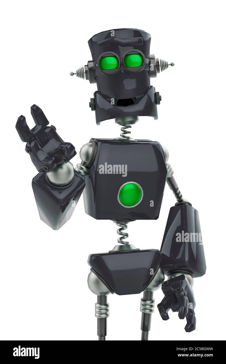 funny robot cartoon saying hello in a white background, 3d illustration ...