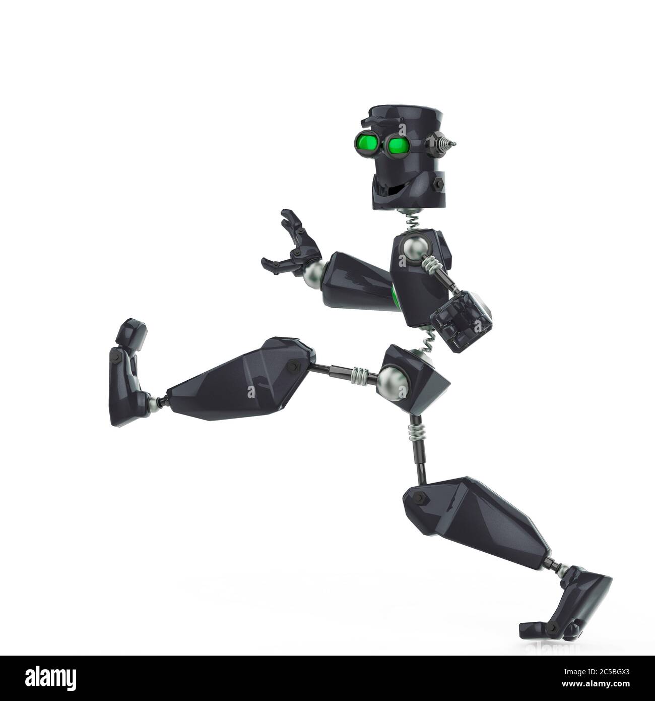 funny robot cartoon crazy walk along in a white background, 3d ...