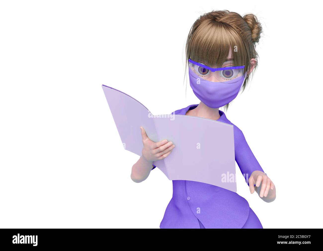 nurse cartoon is reading the chart in white background with copy space ...