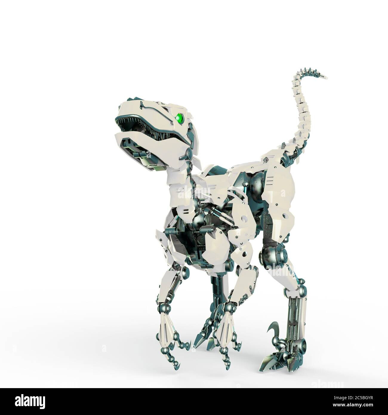 dino raptor robot is looking for action, 3d illustration Stock Photo ...