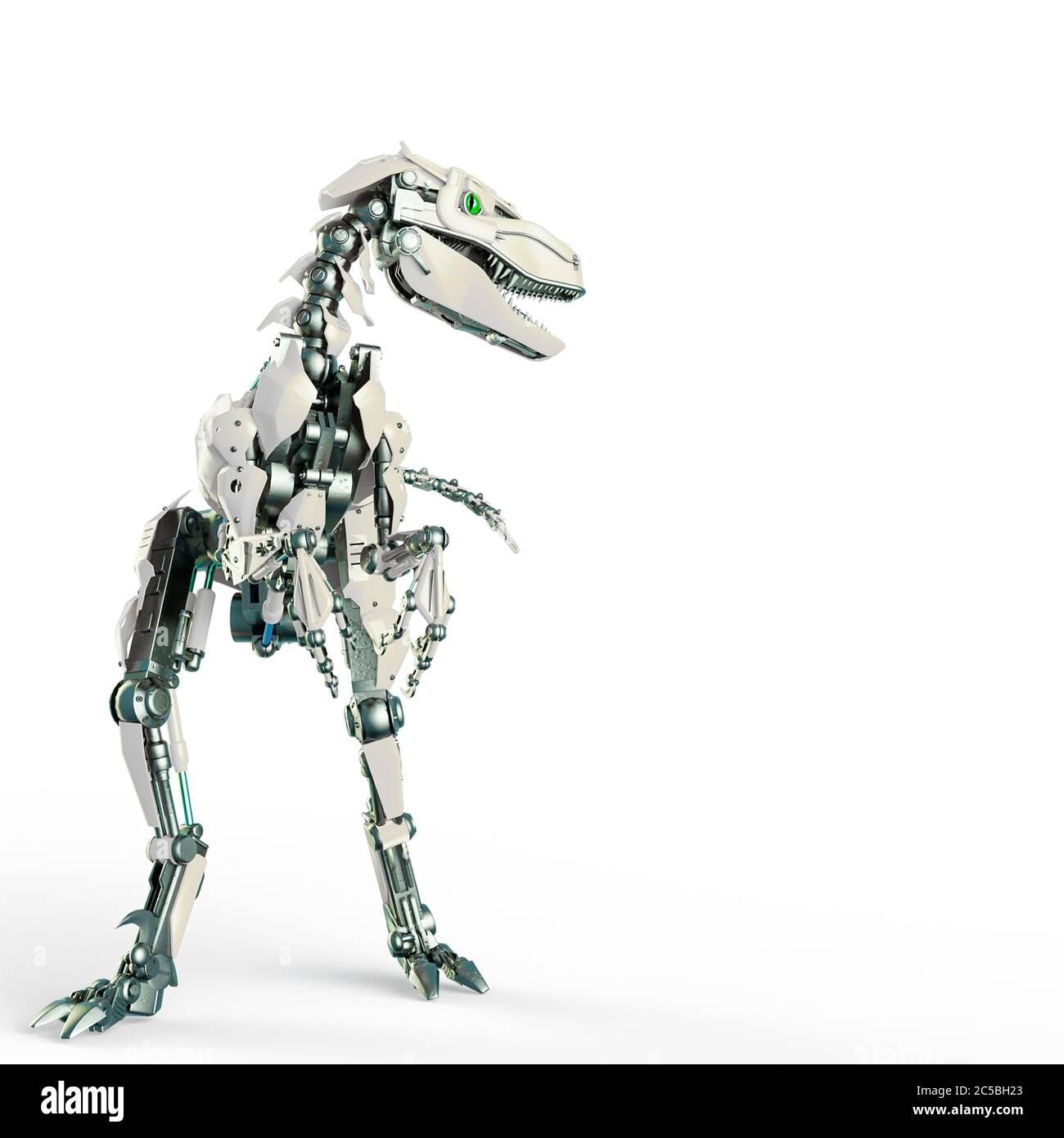 dino raptor robot is looking to the right with copy space, 3d ...