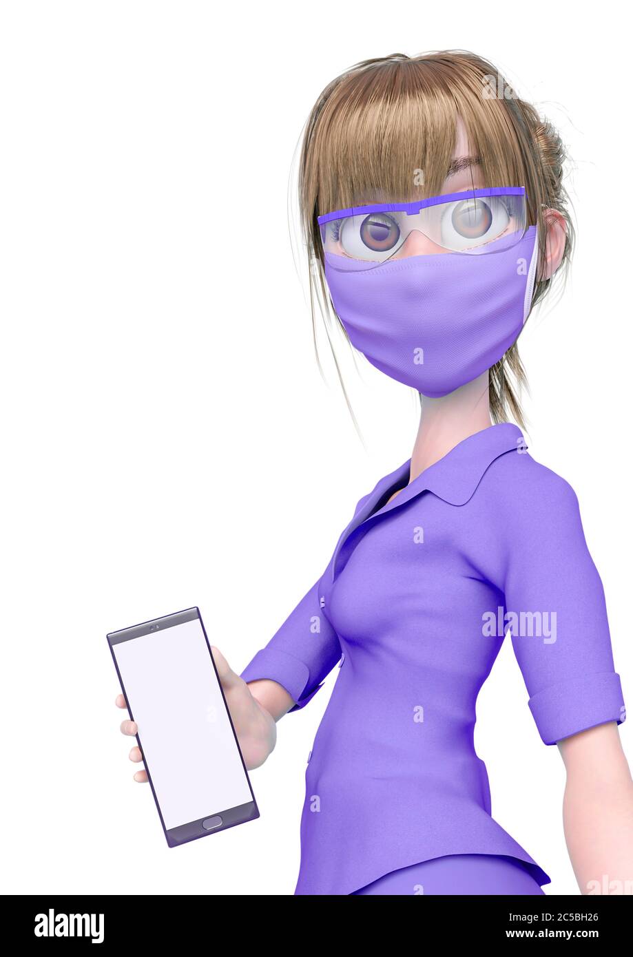nurse cartoon is holding a cellphone in white background, 3d ...