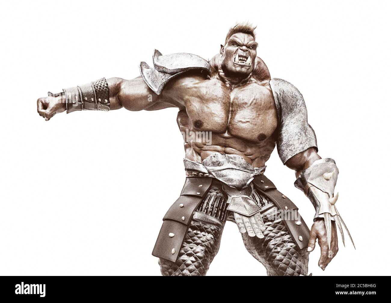 green orc doing a side punch in a white background, 3d illustration ...