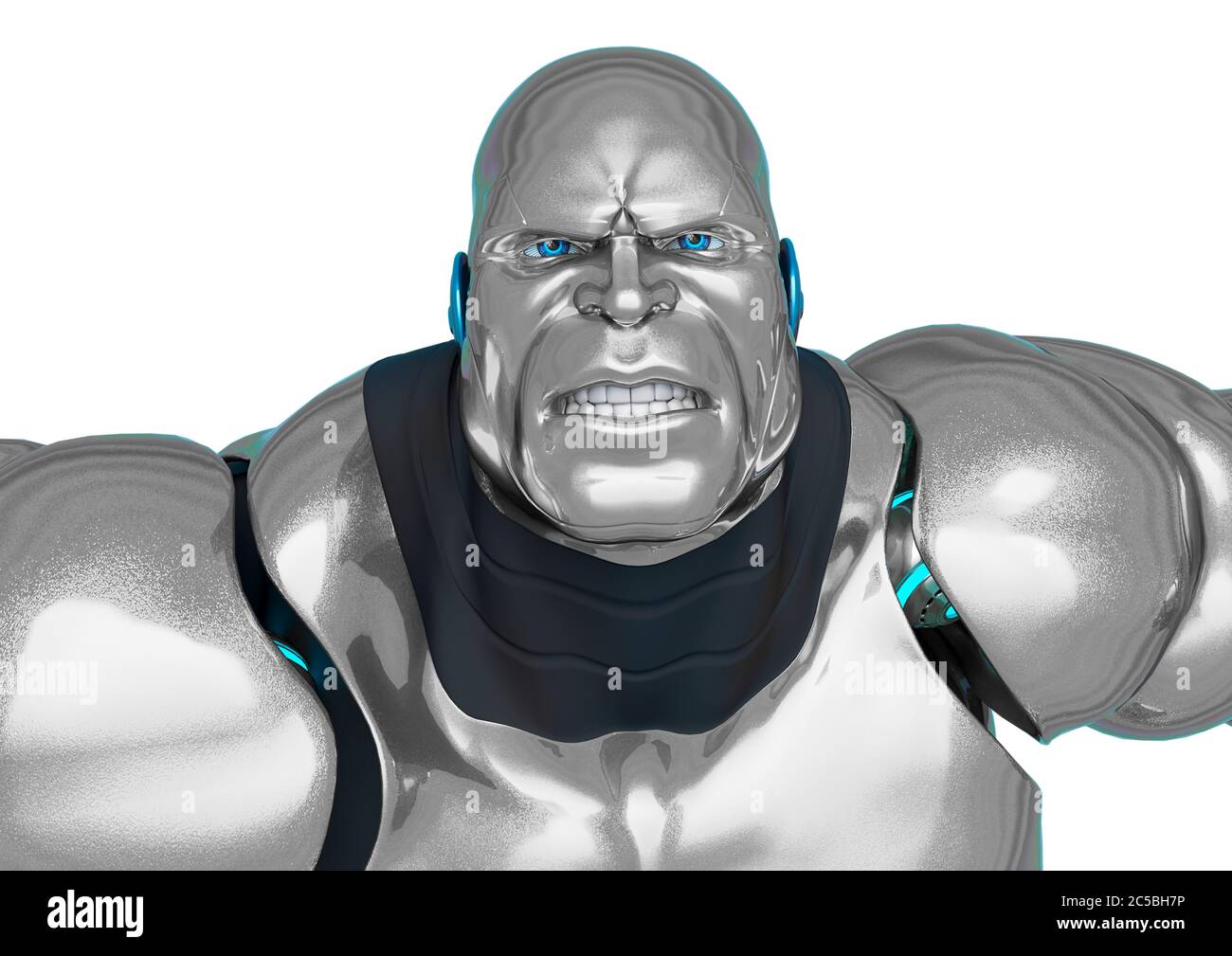 super muscle robot is angry close up view, 3d illustration Stock Photo ...