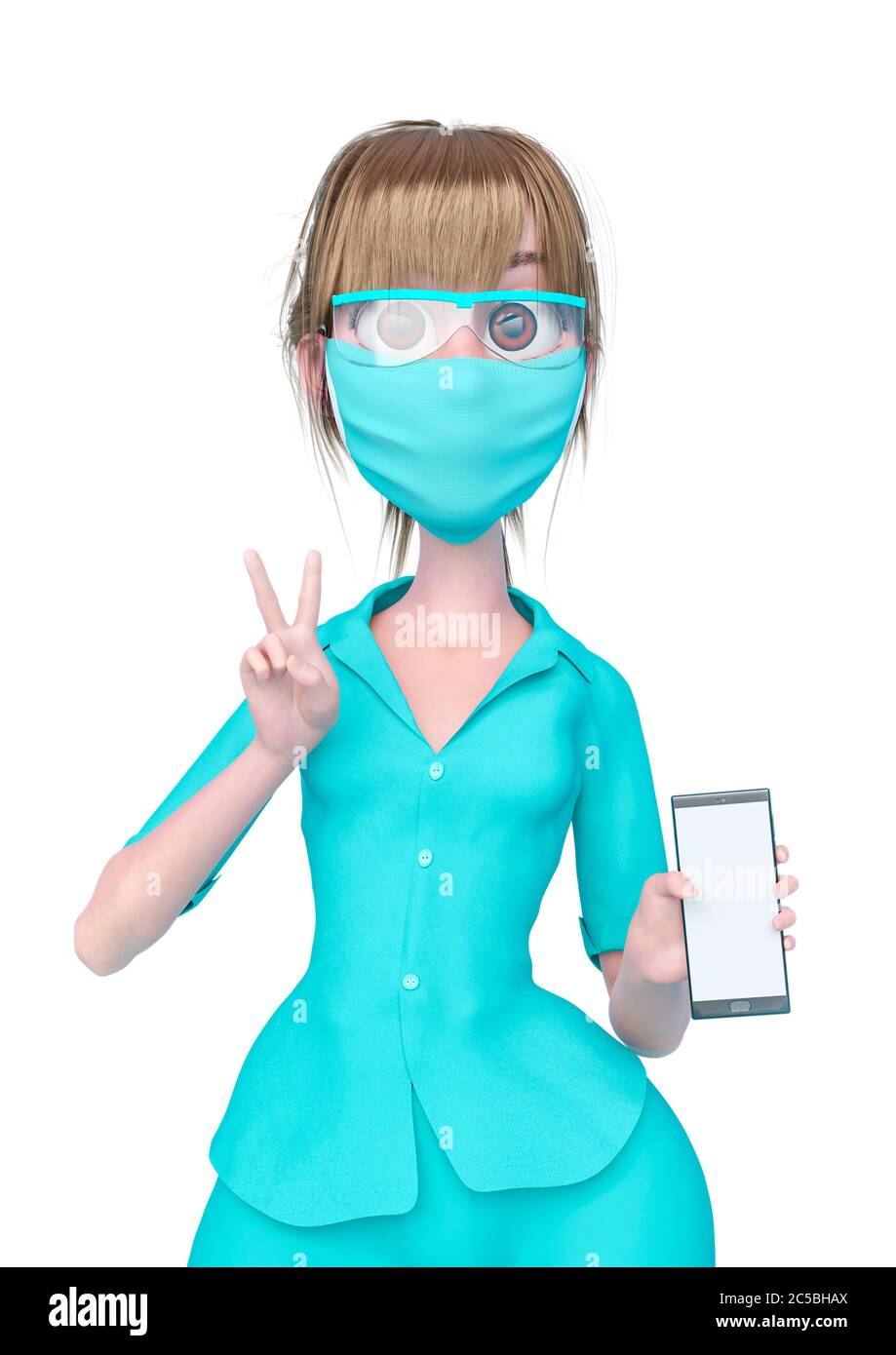 nurse cartoon is holding a cellphone and doing a peace and love pose in ...