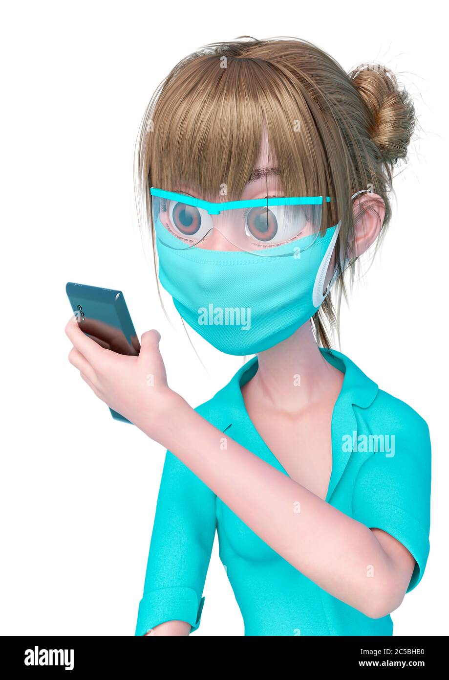 nurse cartoon is holding a cellphone and reading the news in white ...