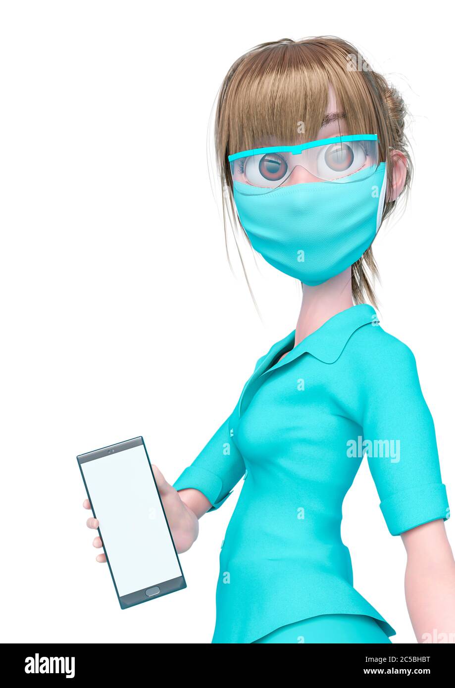 nurse cartoon is holding a cellphone in white background, 3d ...