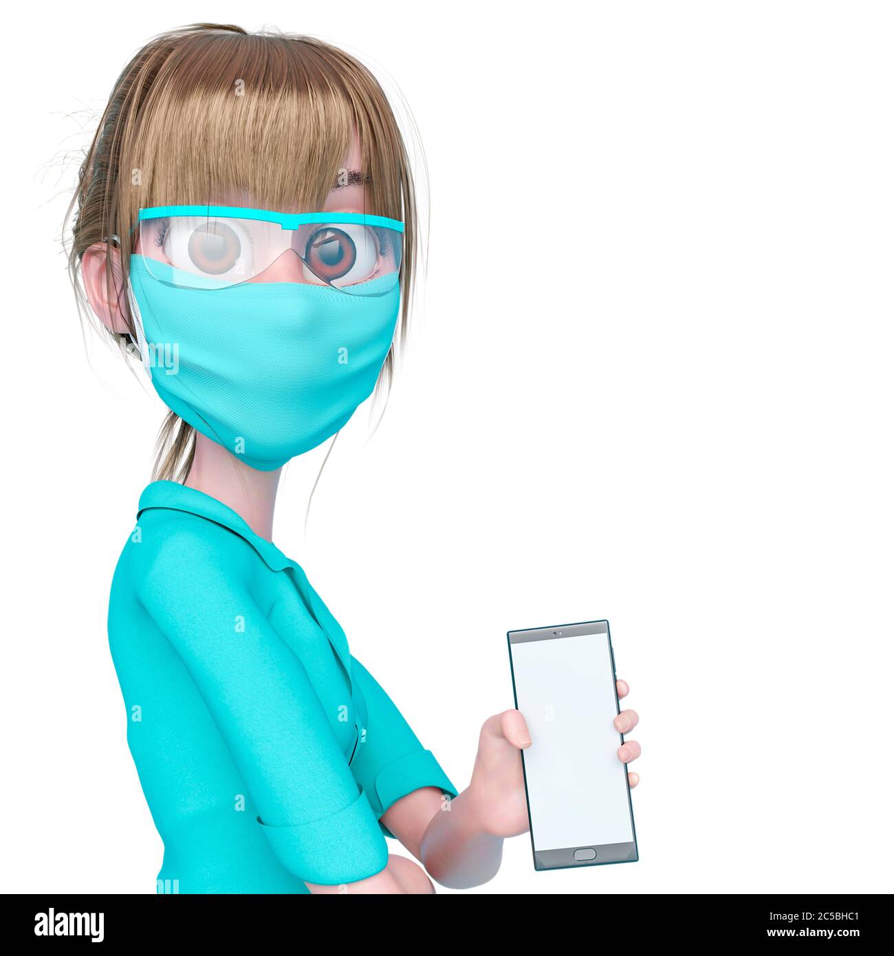nurse cartoon is holding a cellphone and showing the news in white ...