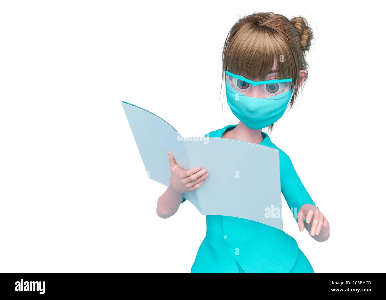 nurse cartoon is reading the chart in white background with copy space ...