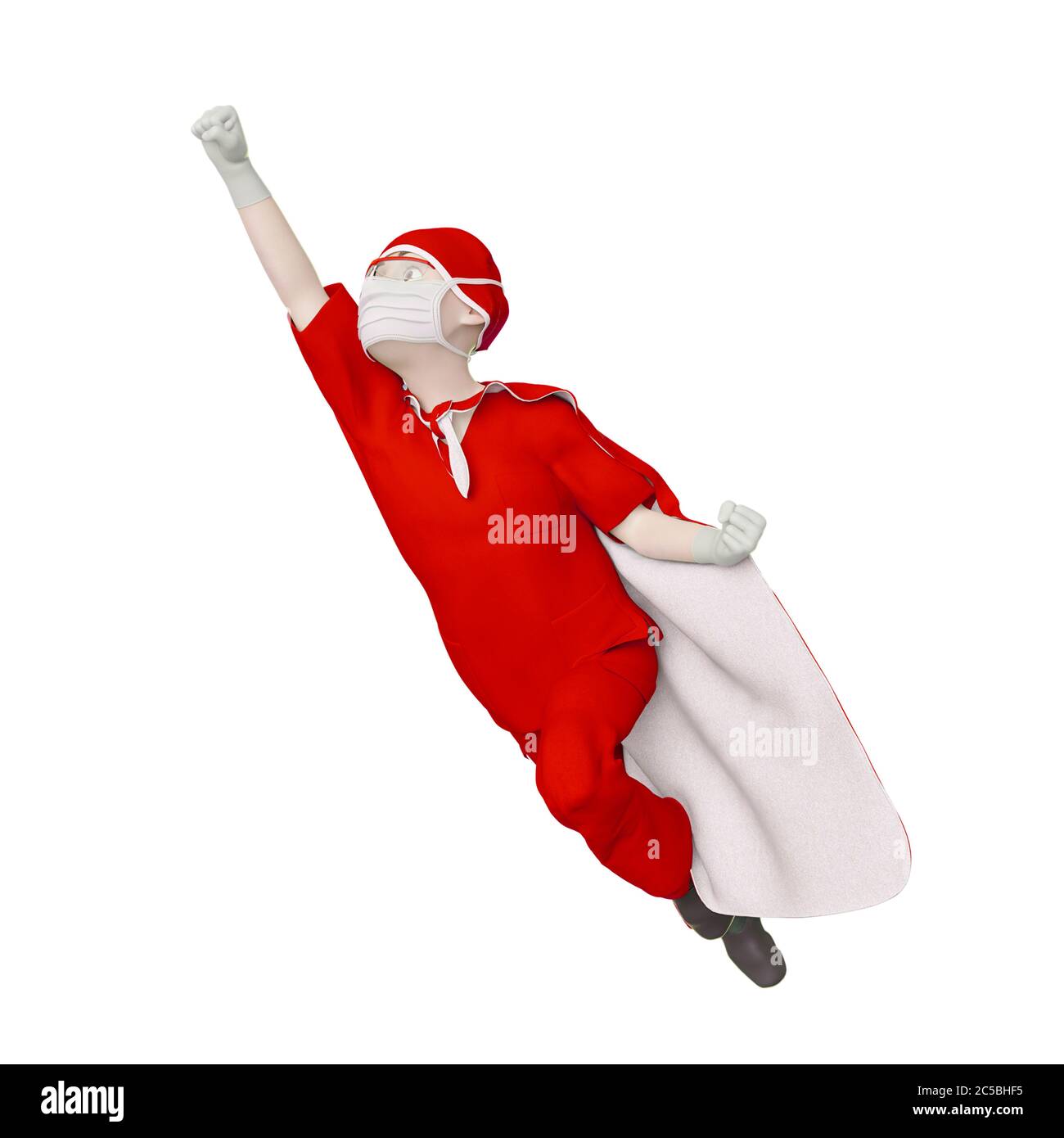 super doctor cartoon is flying up in white background, 3d illustration ...