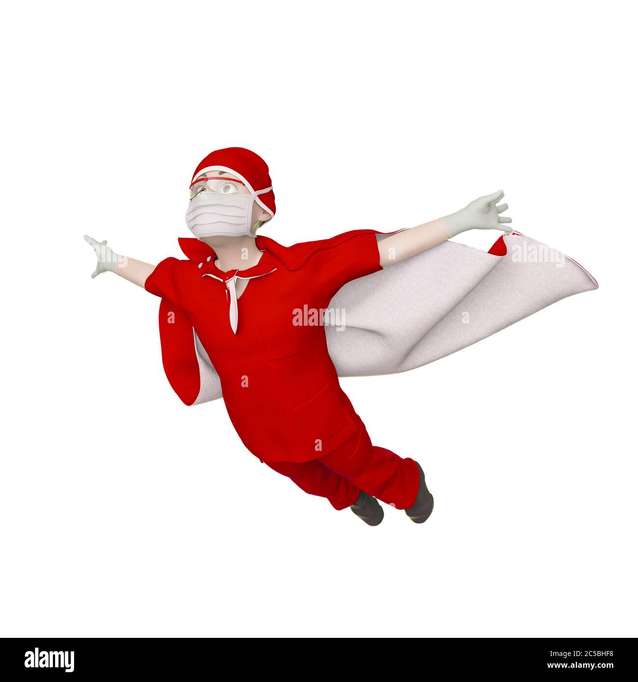 super doctor cartoon is flying away in white background, 3d ...
