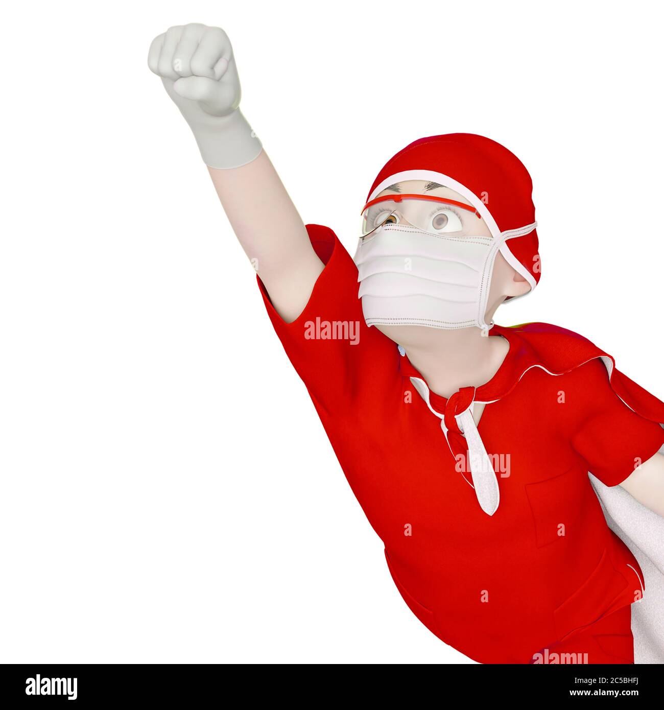 super doctor cartoon is flying up in white background close up, 3d ...