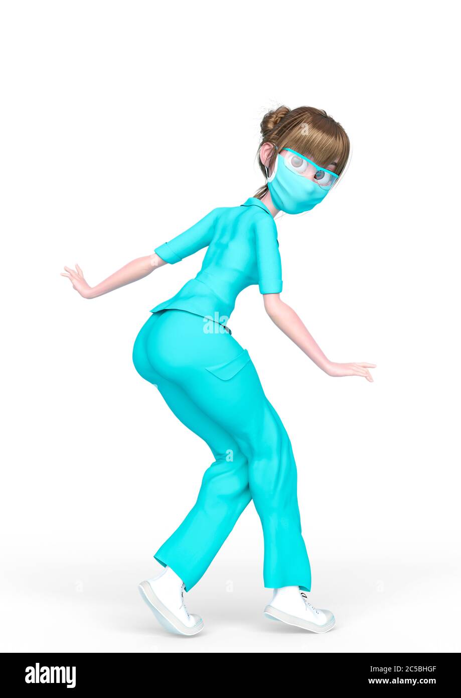nurse cartoon is walking slowly in white background, 3d illustration ...