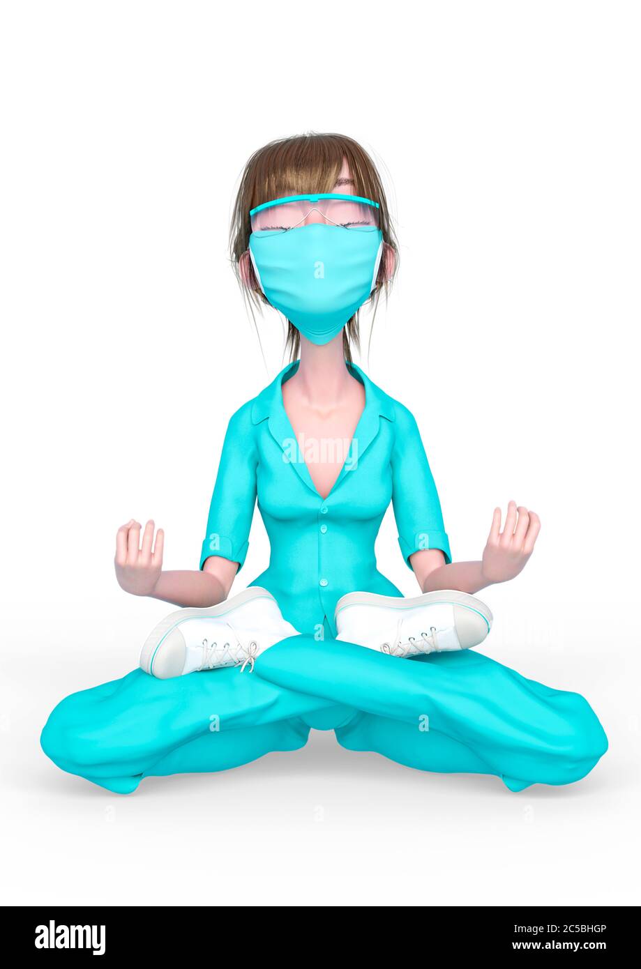 nurse cartoon is doing yoga in white background, 3d illustration Stock ...