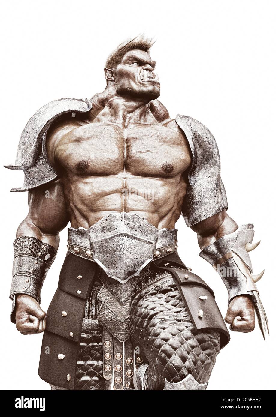 green orc standing up for war in a white background, 3d illustration ...