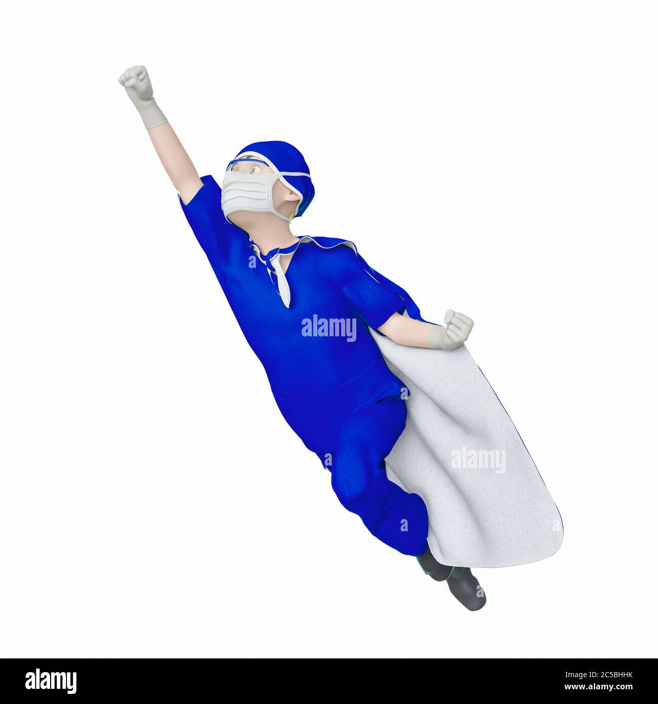 super doctor cartoon is flying up in white background, 3d illustration ...