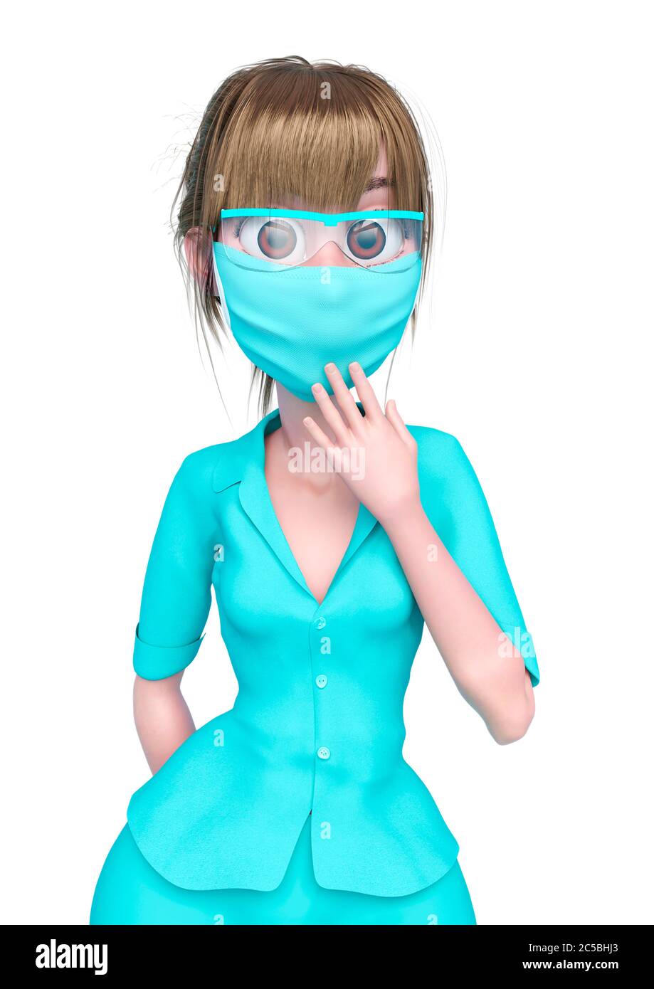 nurse cartoon is shocked in white background, 3d illustration Stock ...