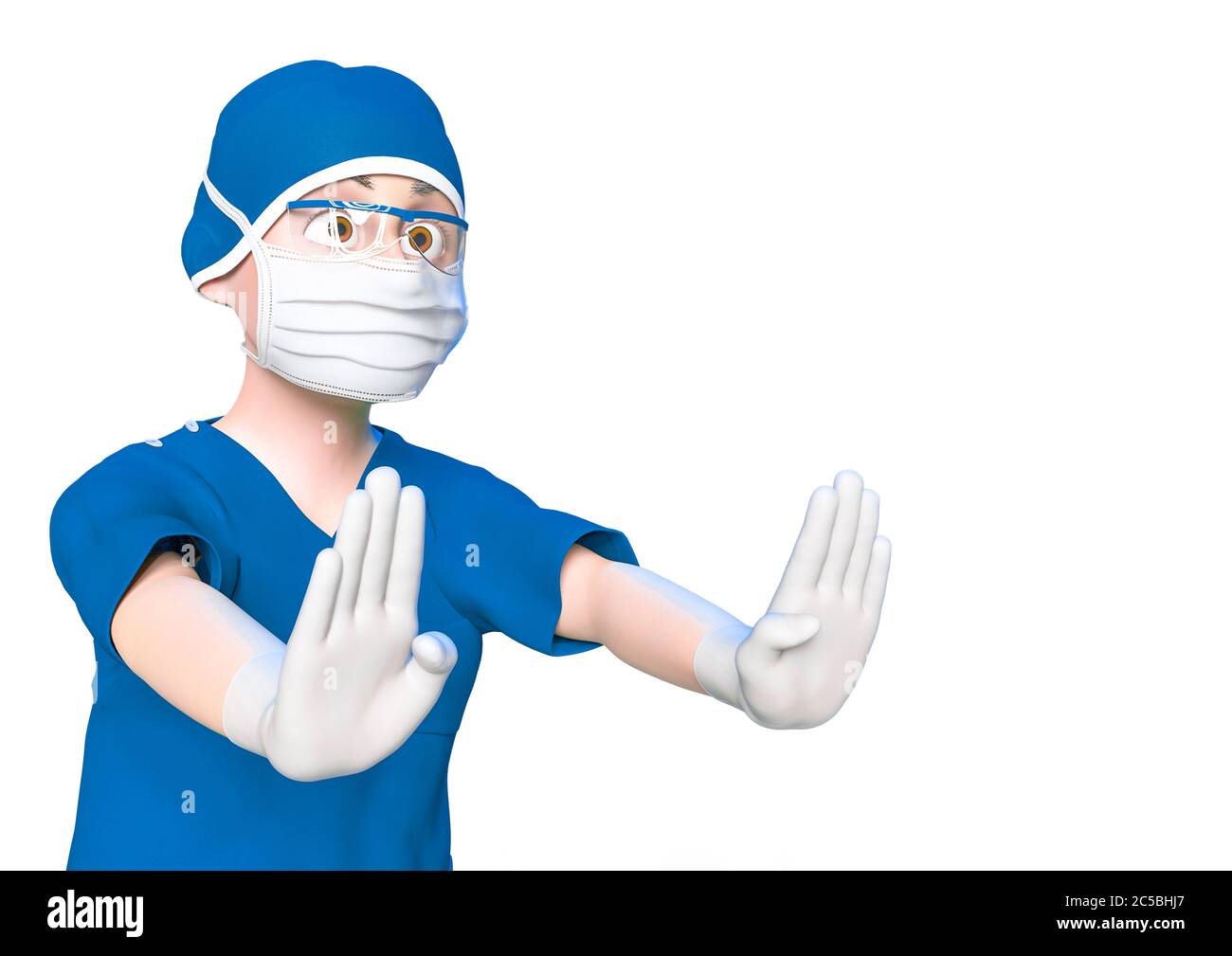 doctor cartoon saying stop there and stay in home in white background ...