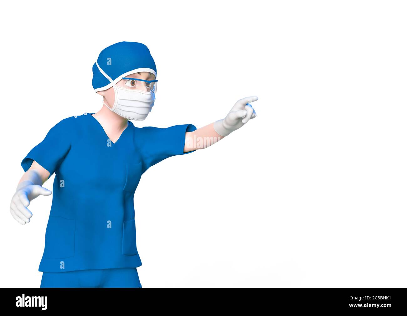 doctor cartoon is pointing in white background with copy space, 3d ...