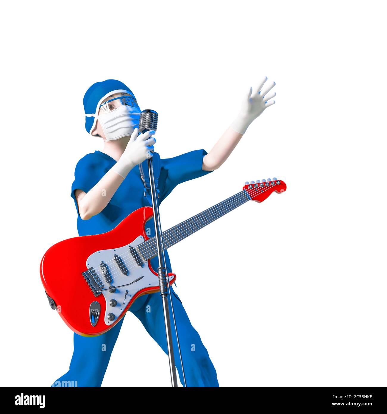 doctor cartoon is singing and playing guittar in white background, 3d ...