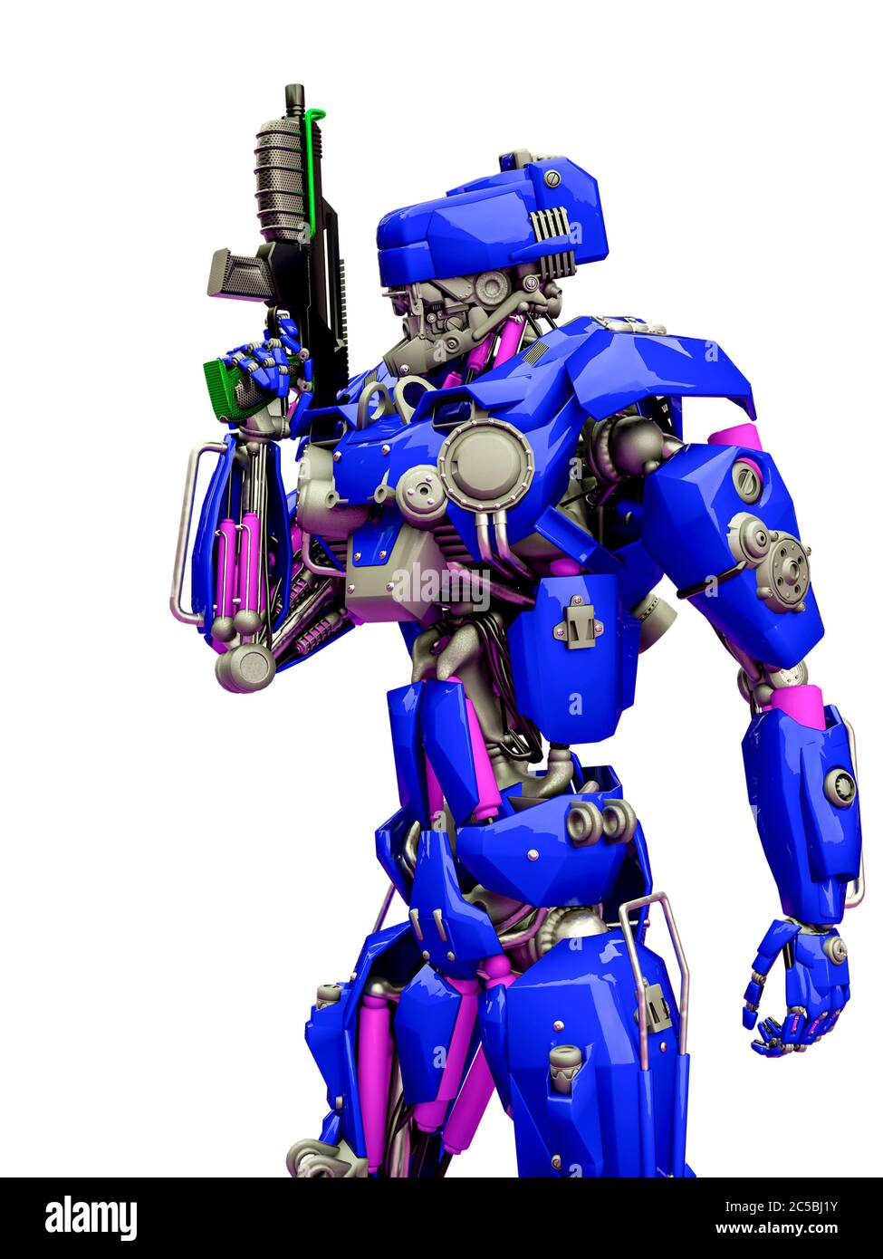 mechanical soldier holding a gun, 3d illustration Stock Photo - Alamy