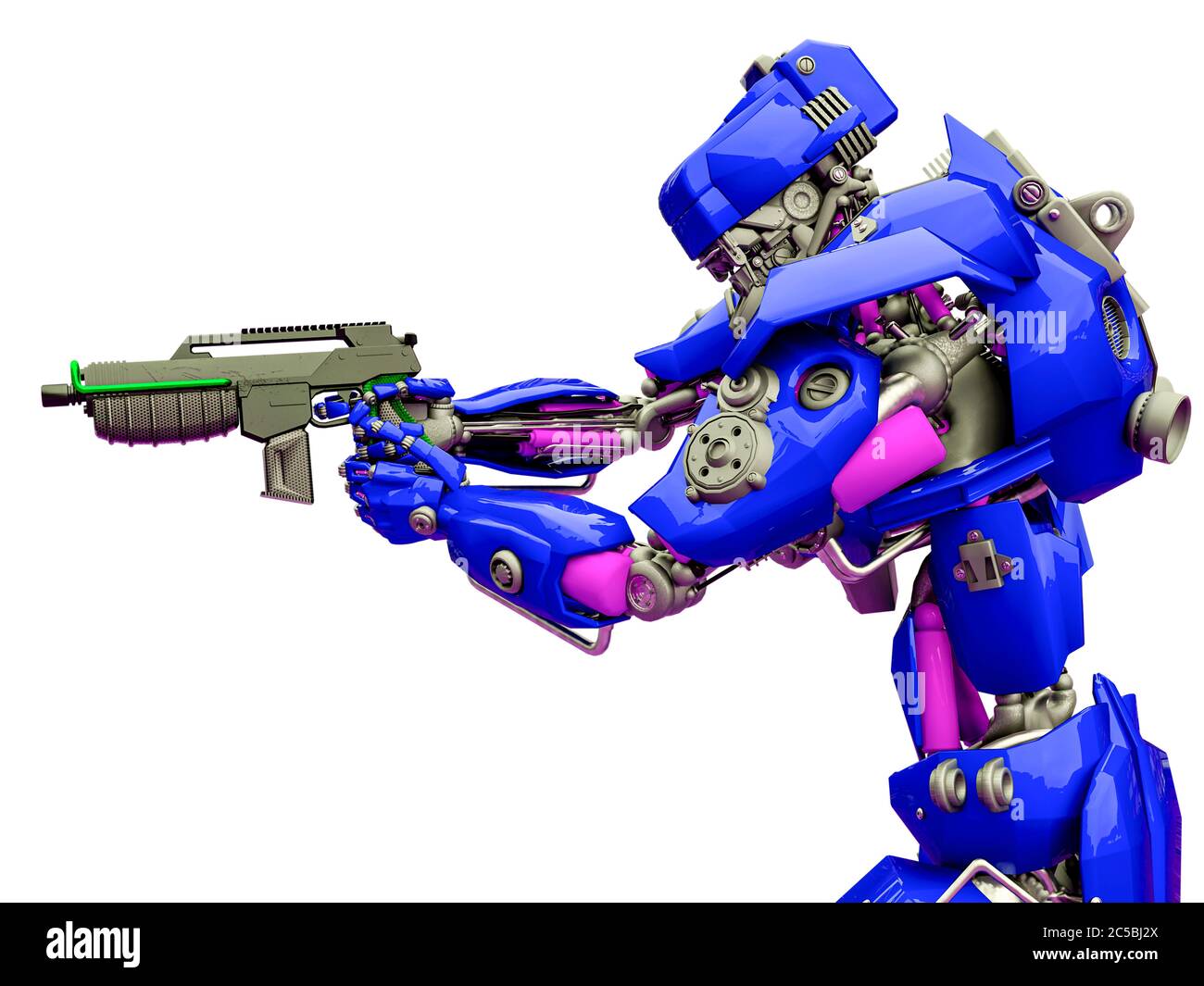 mechanical soldier aiming the pistol, 3d illustration Stock Photo - Alamy