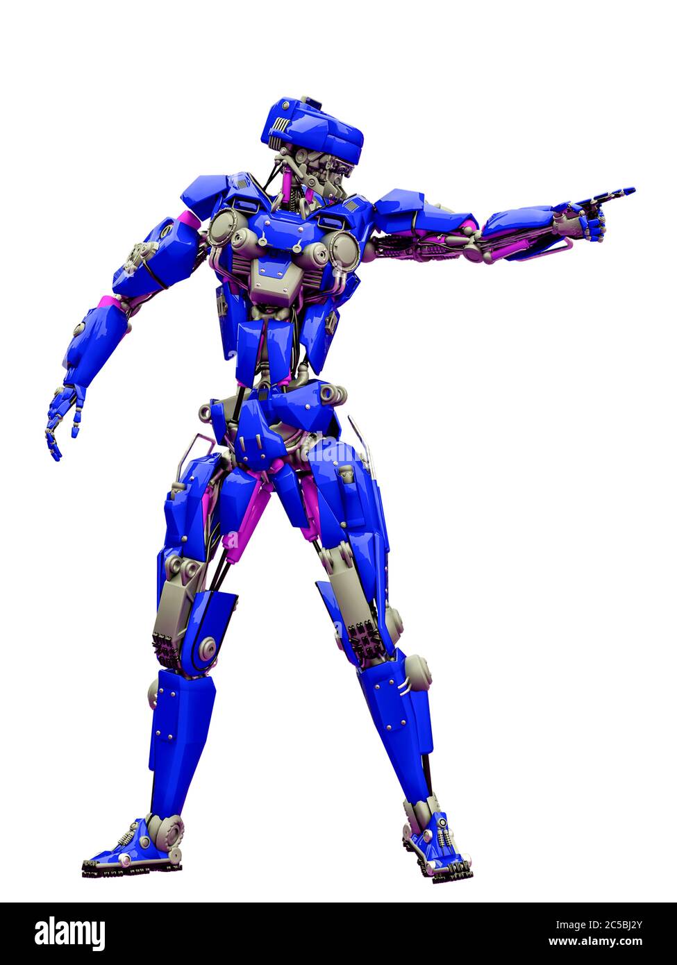 mechanical soldier pointing the direction full action, 3d illustration ...