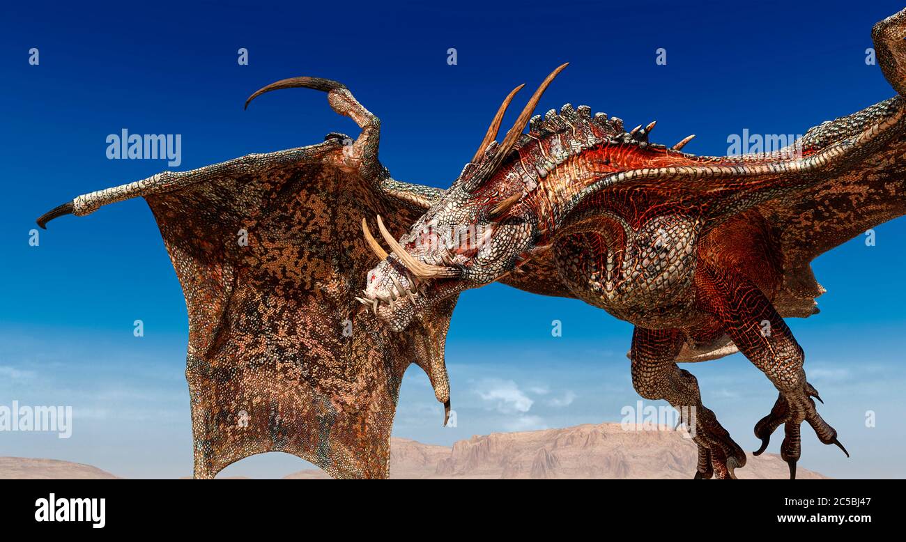 dragon is hunting down on desert, 3d illustration Stock Photo - Alamy
