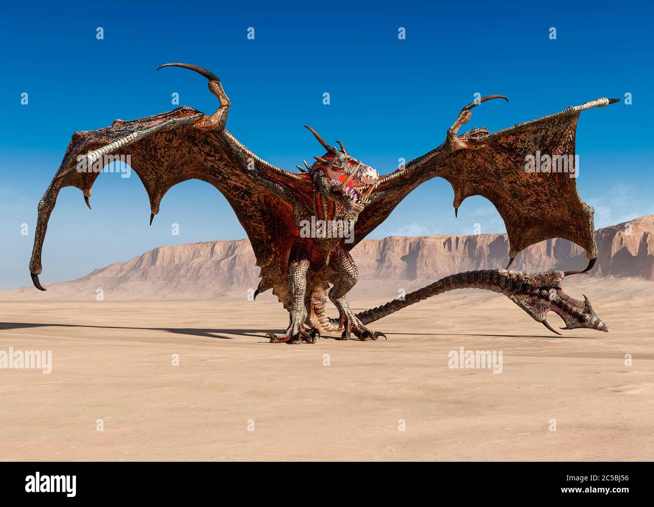 dragon is standing up alone on desert, 3d illustration Stock Photo - Alamy
