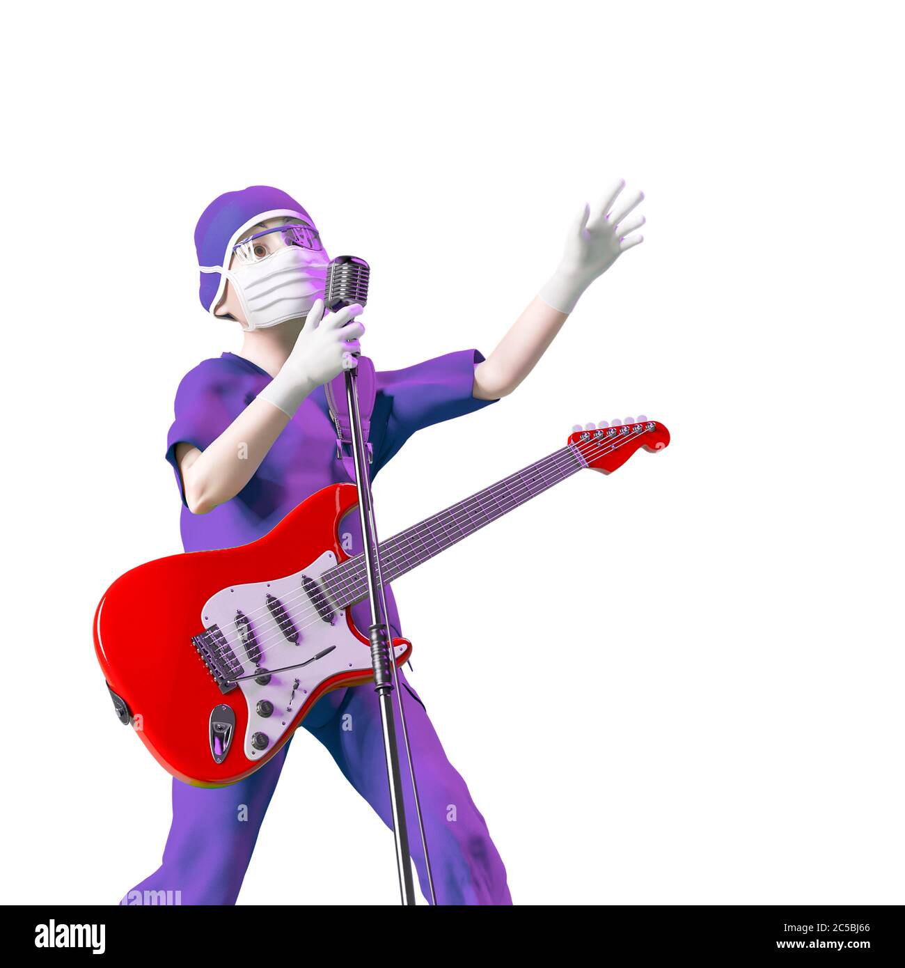 doctor cartoon is singing and playing guittar in white background, 3d ...